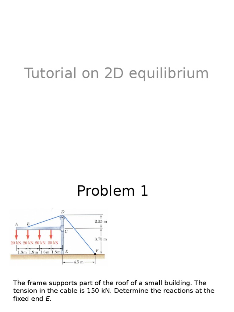 Tutorial on 2D equilibrium problems | PDF | Beam (Structure) | Force