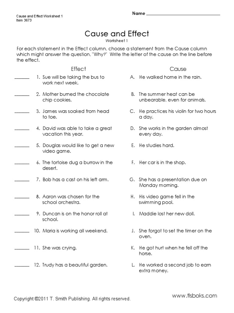 Cause and Effect Worksheet | PDF