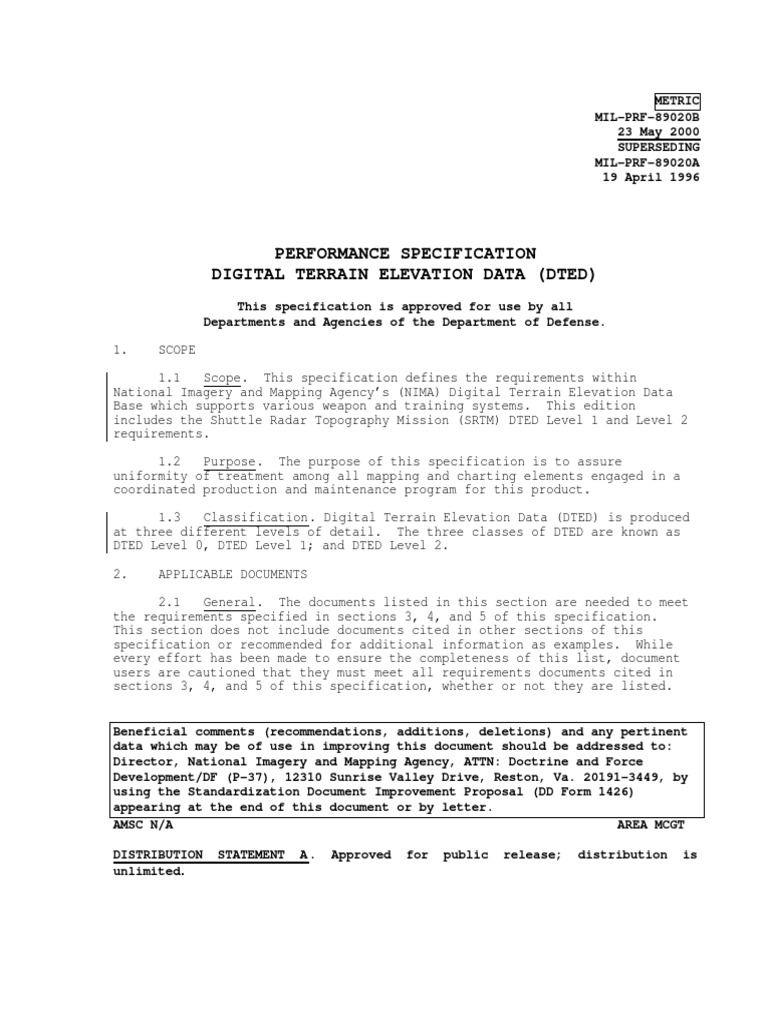Performance Specification Digital Terrain Elevation Data (Dted) | PDF ...