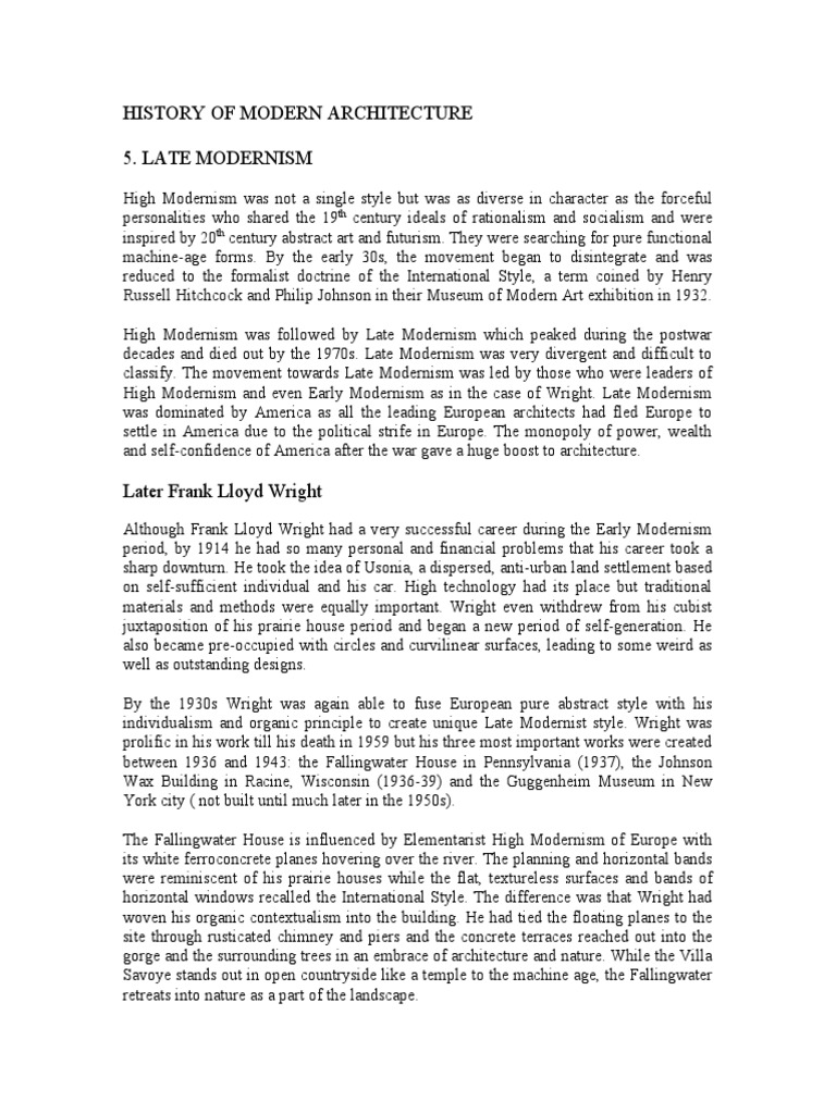 History of Modern Architecture 5. Late Modernism: TH TH | PDF