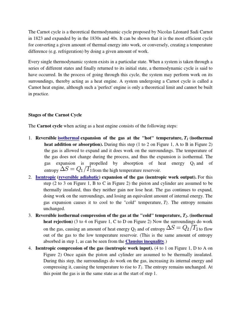 Carnot Cycle | PDF | Heat | Temperature