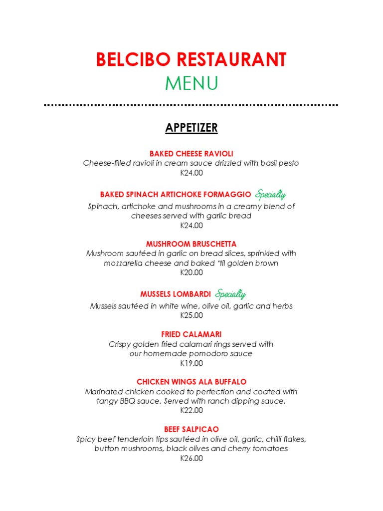 Belcibo Menu | Download Free PDF | Tomato Sauce | Salad