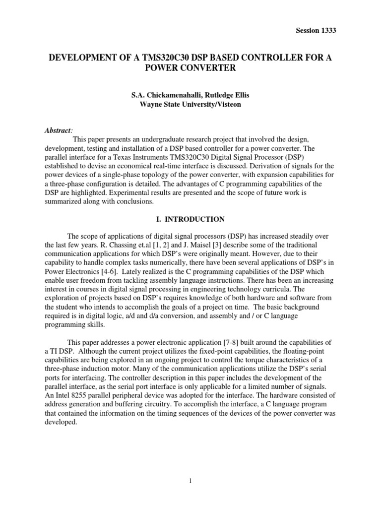 Development of A Tms320C30 DSP Based Controller For A Power Converter ...