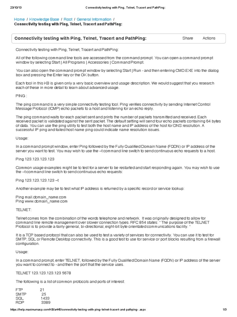 Connectivity Testing With Ping, Telnet, Tracert and PathPing | PDF ...