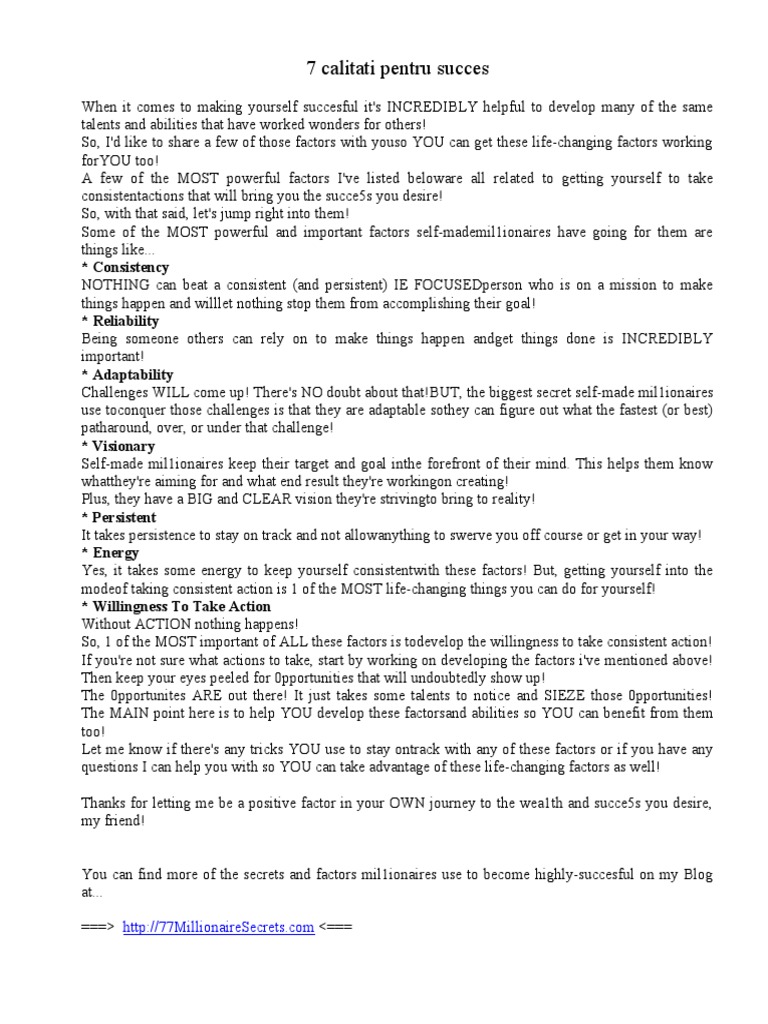 7 Calitati Pentru Succes | PDF