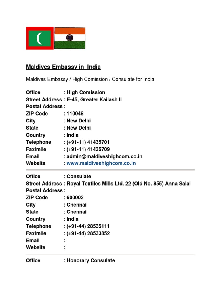 Maldives Embassy in India | PDF | Finance & Money Management