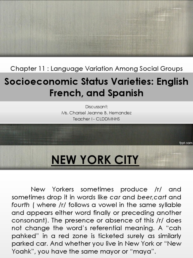Socioeconomic Status Varieties English French, and Spanish 2 | PDF ...