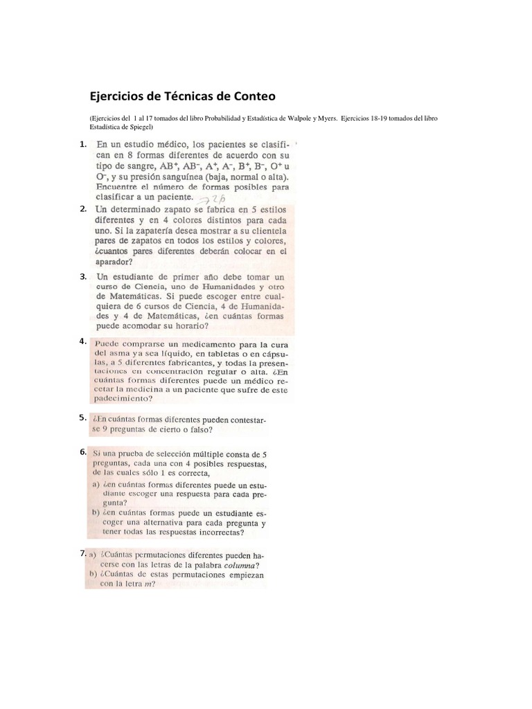 Ejercicios T Cnicas de Conteo | PDF