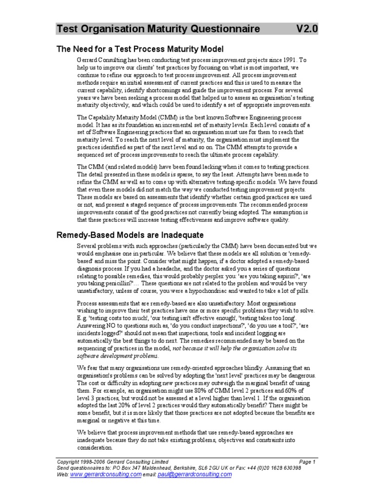 Test Organisation Maturity Questionnaire | PDF | Systems Science ...