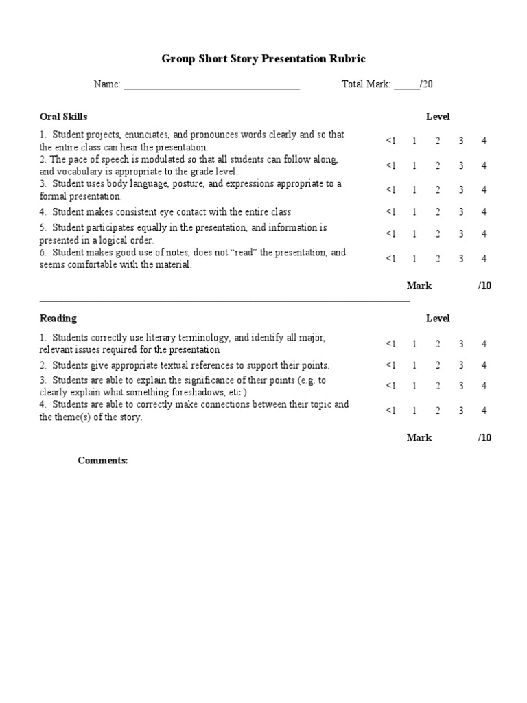 Group Story Presentation Rubric | PDF