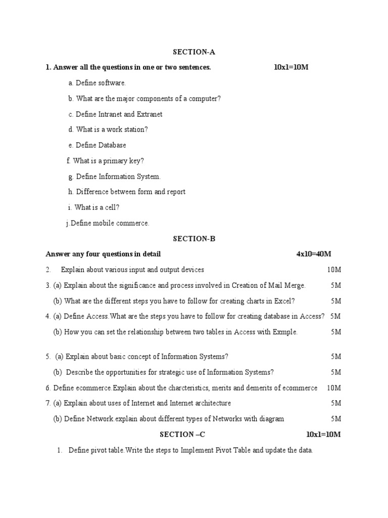 Section-A 1. Answer All The Questions in One or Two Sentences. 10x1 10M ...