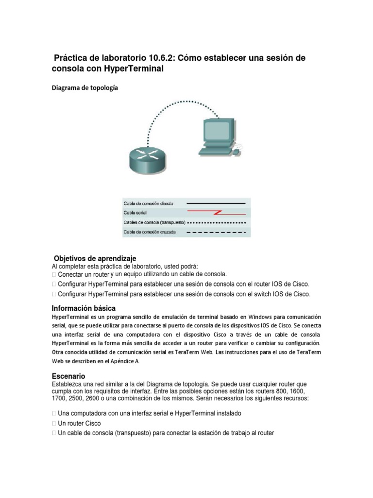 10.6.2 Cómo Establecer Una Sesión de Consola Con HyperTerminal | PDF | Interfaz de línea de ...