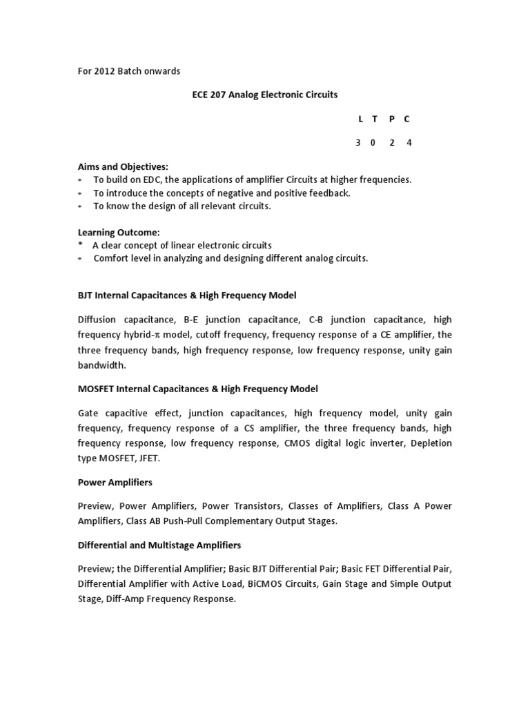 Aec Syllabus | PDF | Amplifier | Electronic Circuits