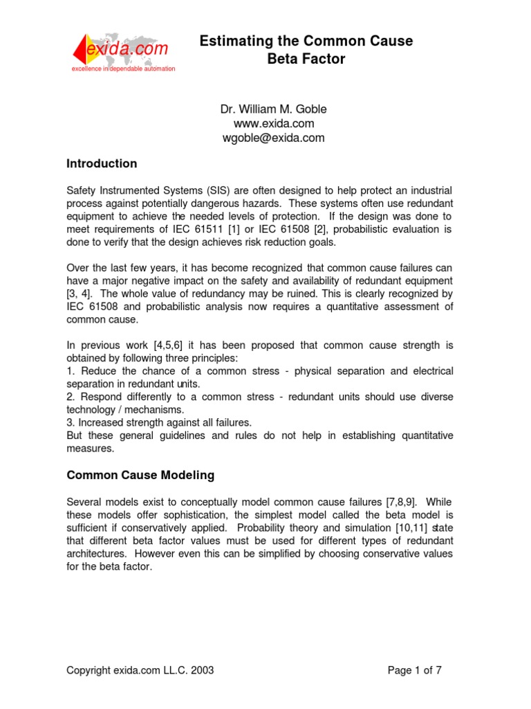 EXIDA: Estimating The Beta Factor 1 | PDF | Software Testing ...