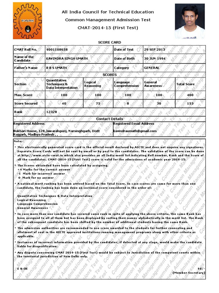 CMAT Score Card | PDF