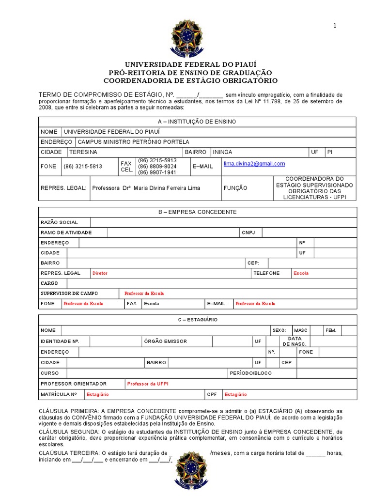 Termo de Compromisso de Estagio Estagio (1) Atualizado | PDF | Estágio ...