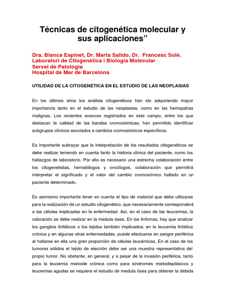 Citogenética y Neoplasias: Aplicaciones | PDF | Citogenética | Cromosoma