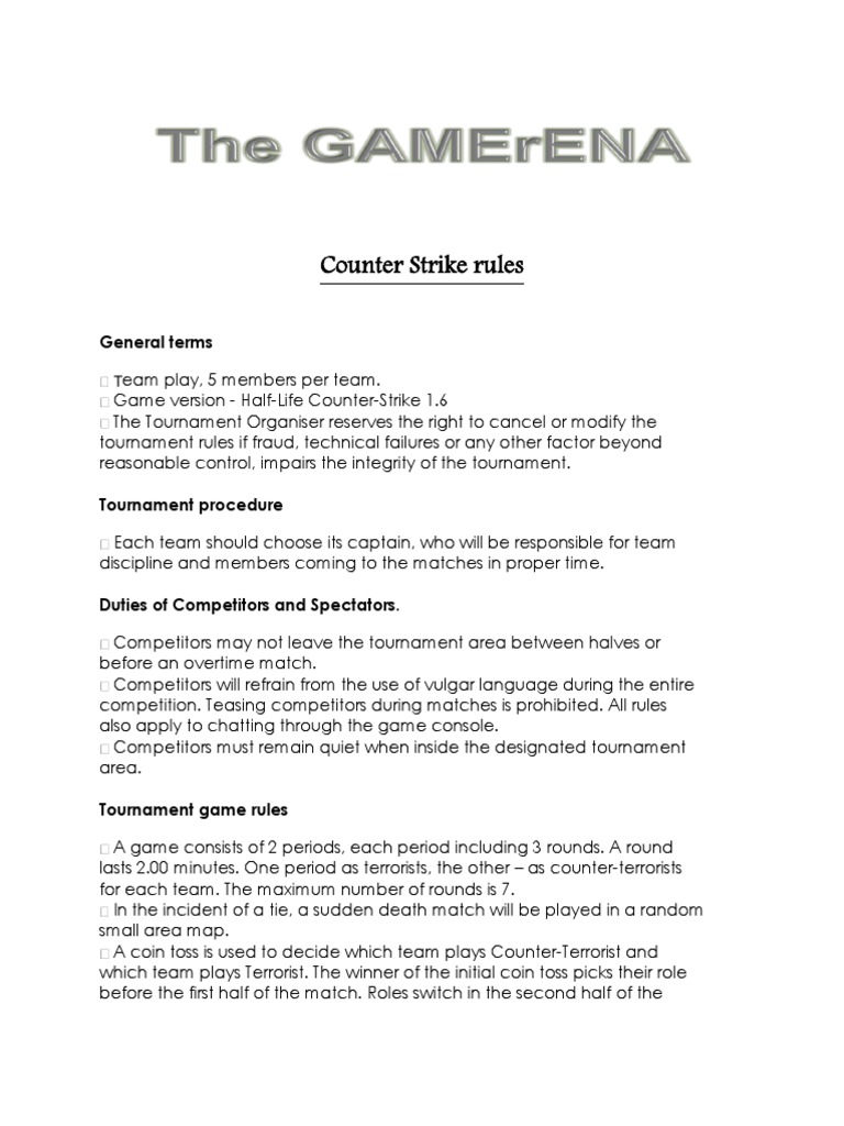 Counter Strike Rules | PDF | Tournament | Leisure
