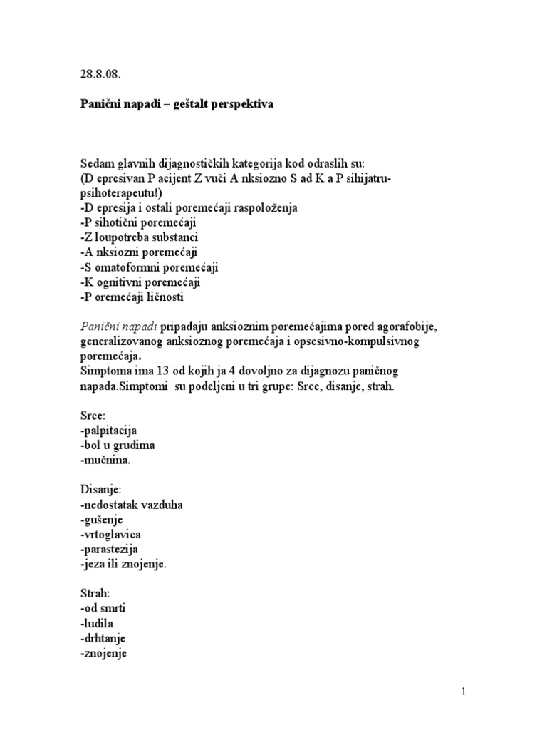 Panicni Napadi-Gestalt Perspektiva | PDF