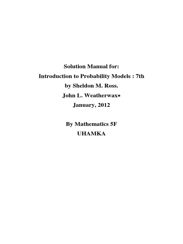 Solution Manual For Introduction To Probability Models 7th | PDF ...