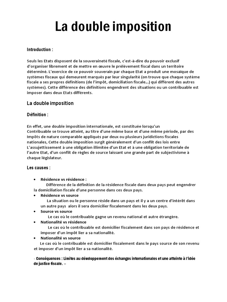 La Double Imposition | PDF | Impôts | État