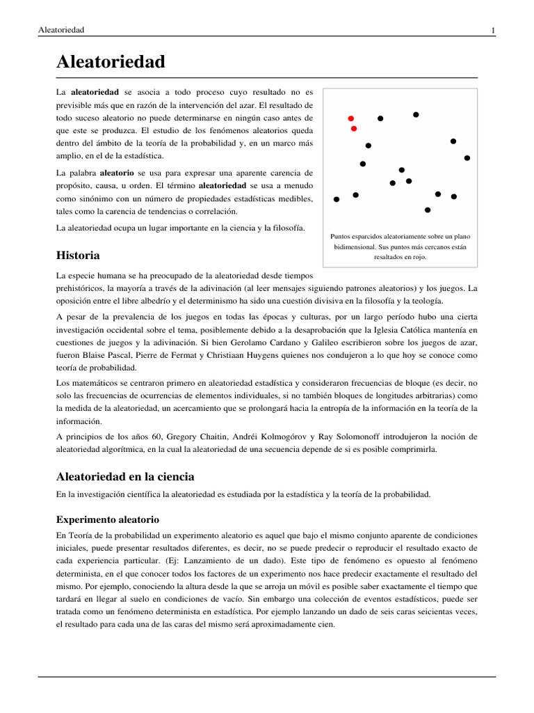 Aleatoriedad | Aleatoriedad | Probabilidades y estadísticas