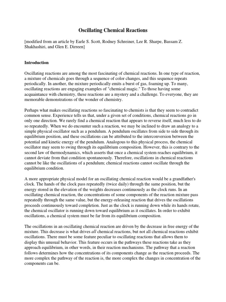Oscillating Reactions | PDF | Chemical Reactions | Hydrogen Peroxide