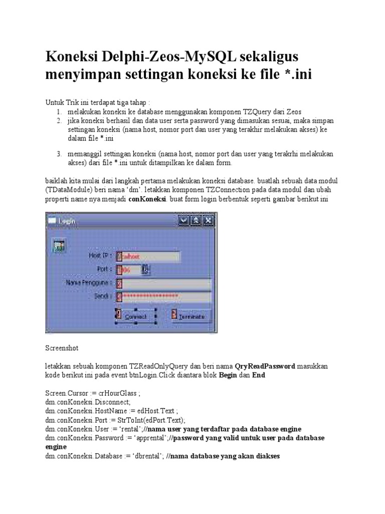 Koneksi Delphi-Zeos-MySQL Sekaligus Menyimpan Settingan Koneksi Ke File Ini | PDF | Metode ...