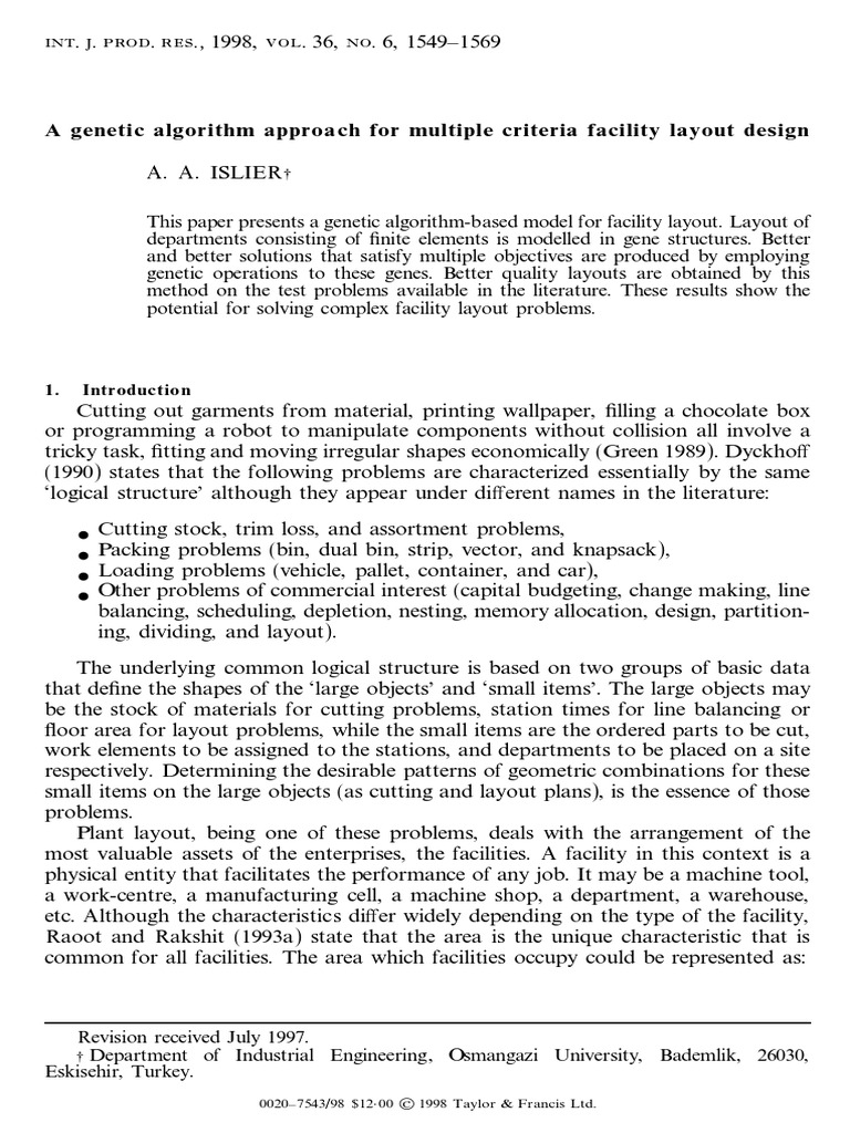 A Genetic Algorithm Approach For Multiple Criteria Facility Layout ...
