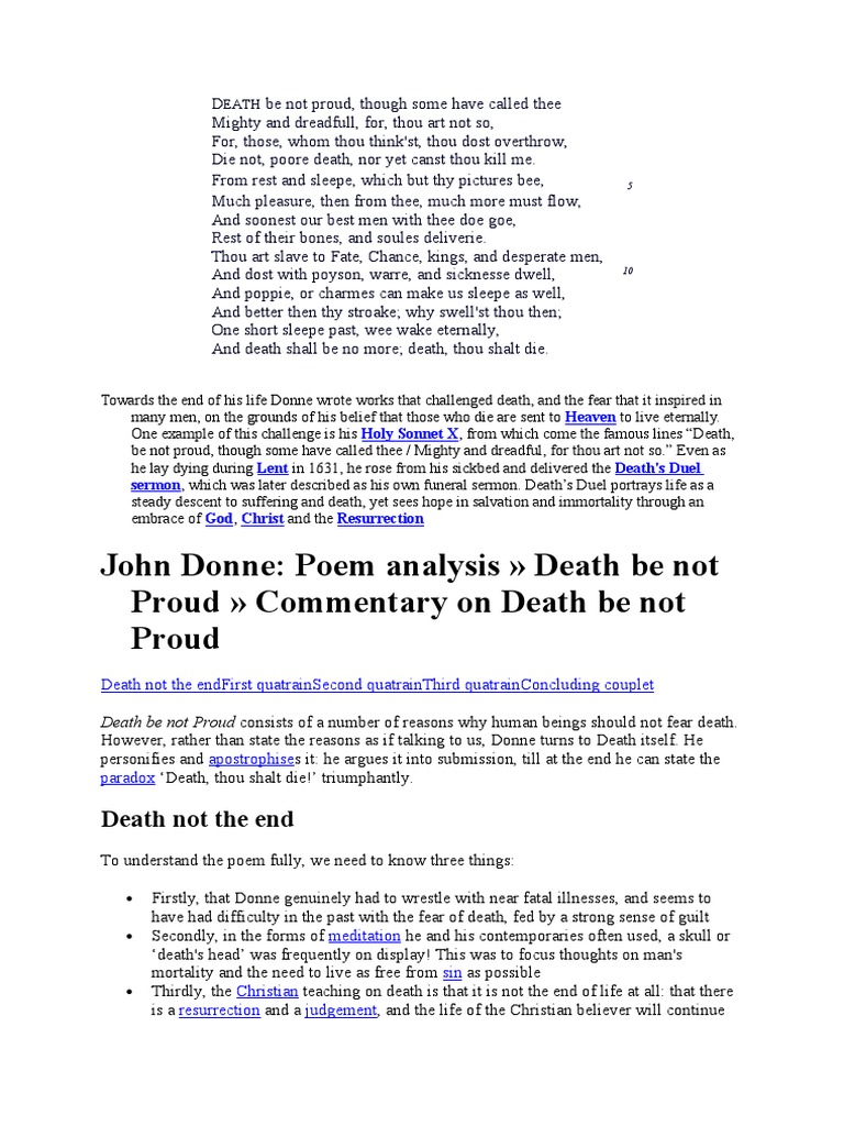 DEATH Be Not Proud John Donne | PDF | Religious Belief And Doctrine ...