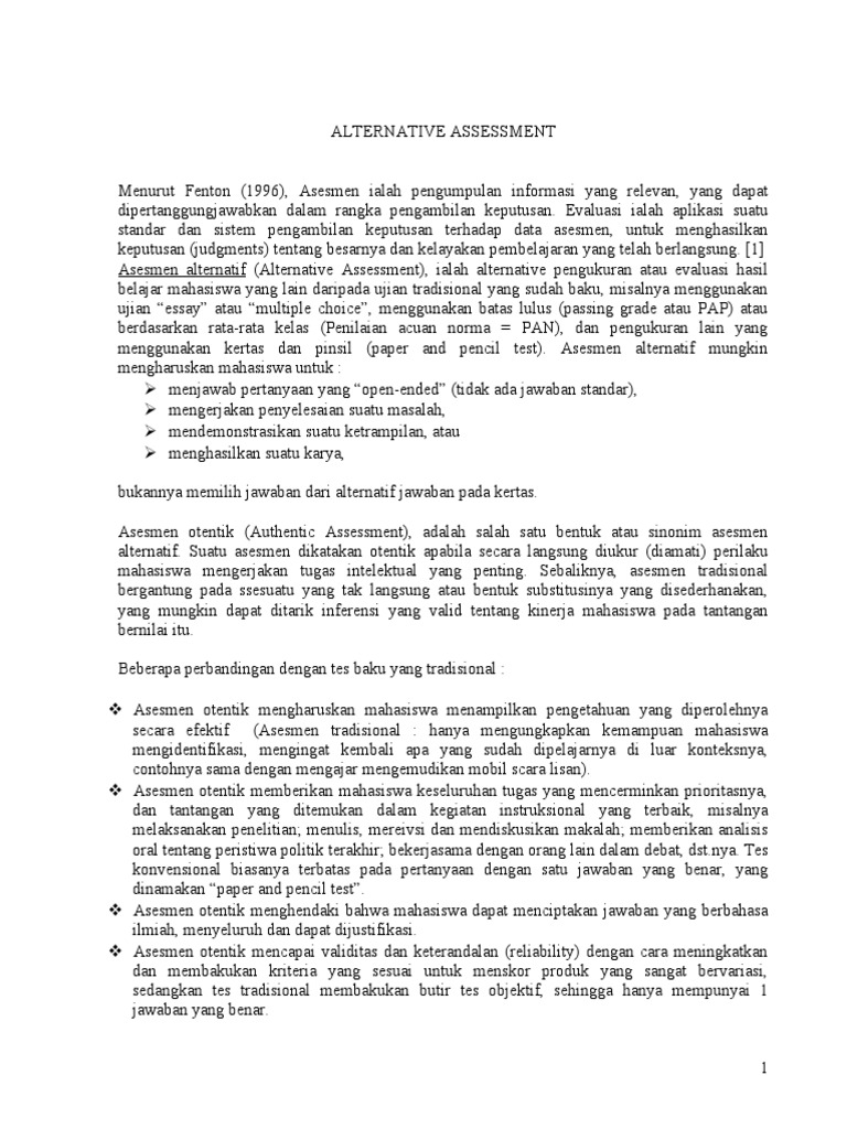 Alternative Assessment | PDF