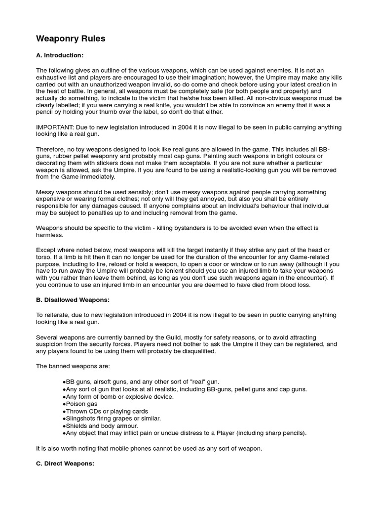 Assassins Weaponry Rules | PDF