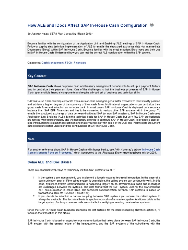 Configuring ALE for SAP In-House Cash | PDF | Computing | Software