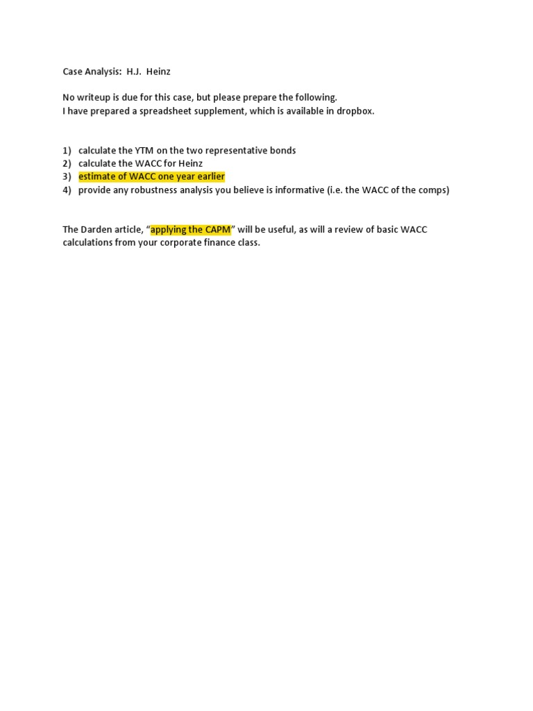 H.J. Heinz Case Analysis: YTM & WACC | PDF | Computers