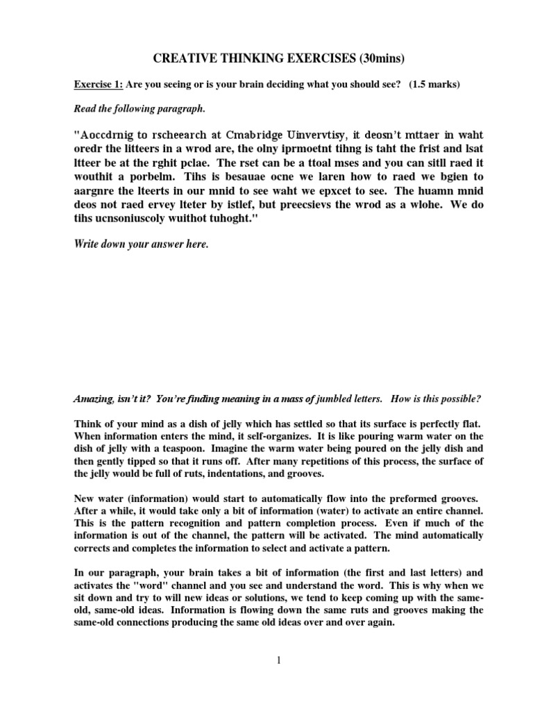 Creative Thinking Exercise | PDF | Psychological Concepts | Cognitive ...