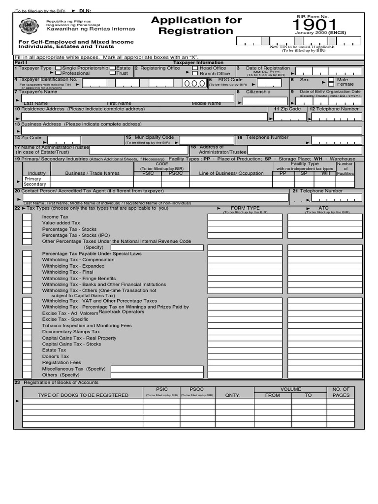 BIR Form 1901 | PDF | Ad Valorem Tax | Capital Gains Tax