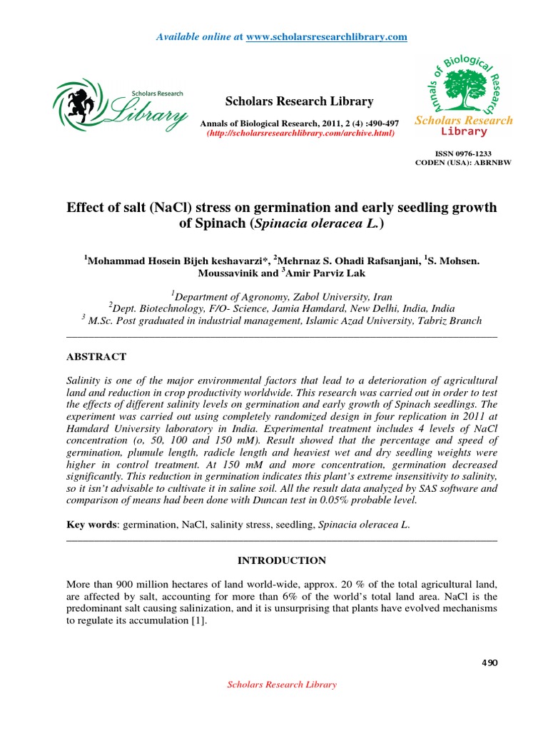 NaCl Stress Effects on Spinach Growth | PDF | Seedling | Seed