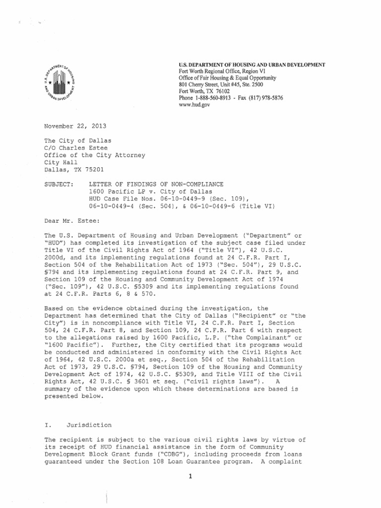 HUD Letter of Findings of Non-Compliance | PDF | Affordable Housing ...