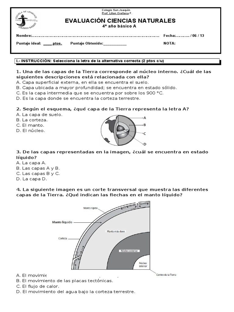 Evaluación CAPAS DE LA TIERRA | PDF | Manto (geología) | Tierra