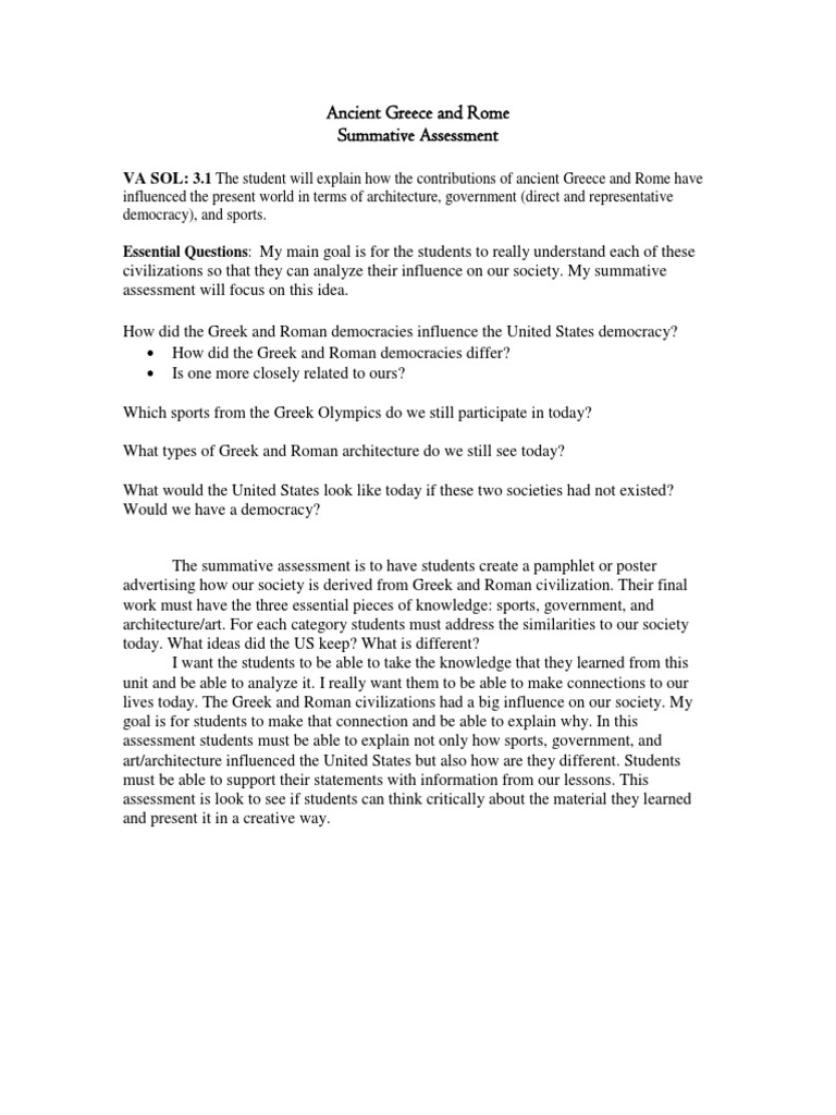 Ancient Greece and Rome Summative Assessment | PDF | Ancient Greece | Rome