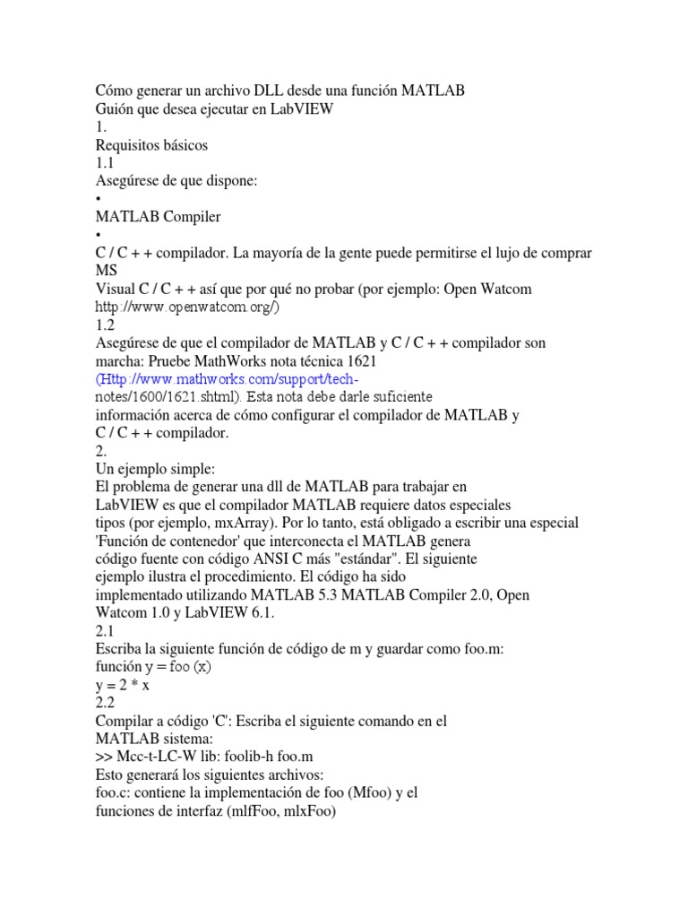 Generar Un Archivo DLL Matlab para Aplicarlo en Labview | PDF | Puntero (Programación de ...
