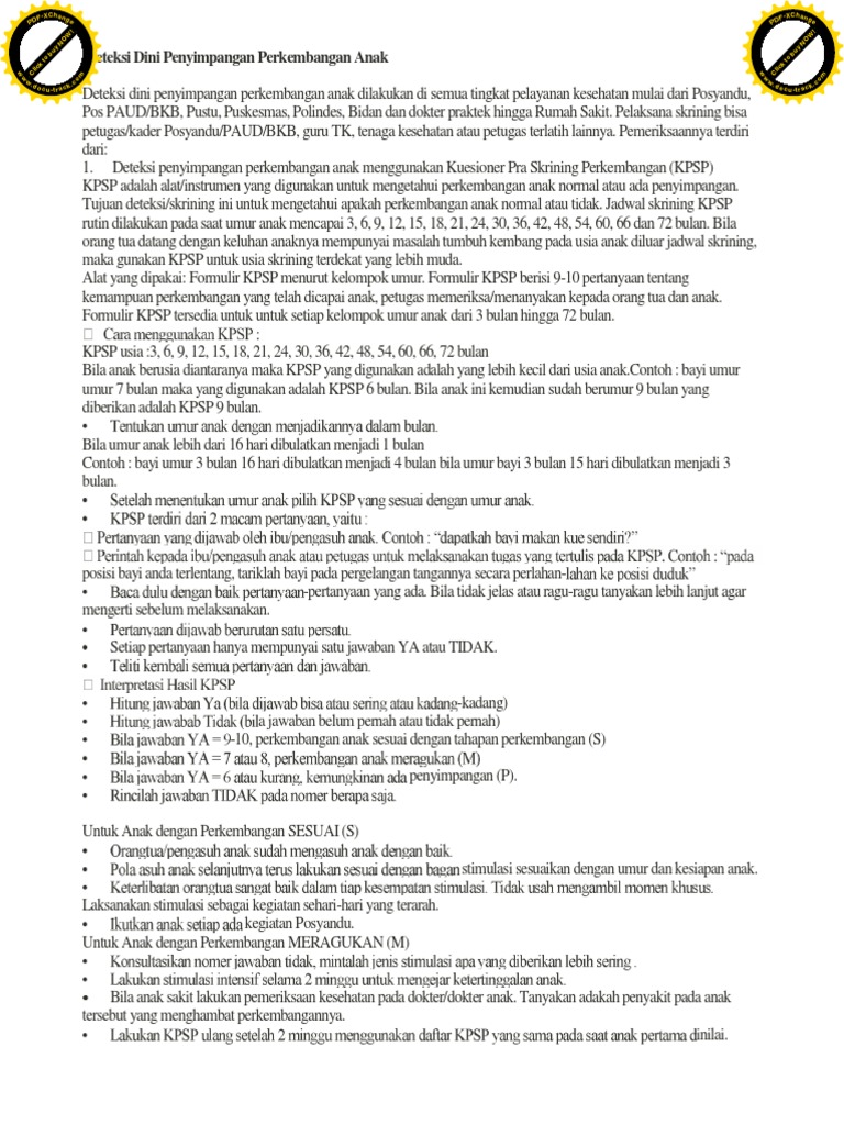 Kuesioner KPSP Pengukuran Perkembangan Anak | PDF