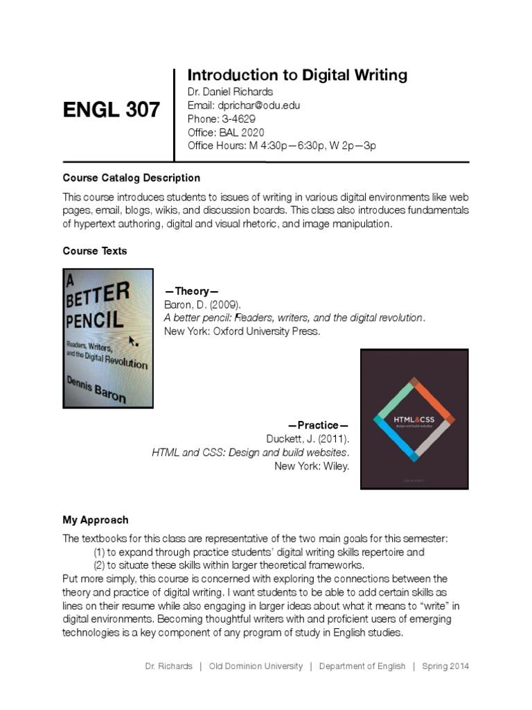 ENGL 307T Introduction To Digital Writing Syllabus, S14 | PDF ...