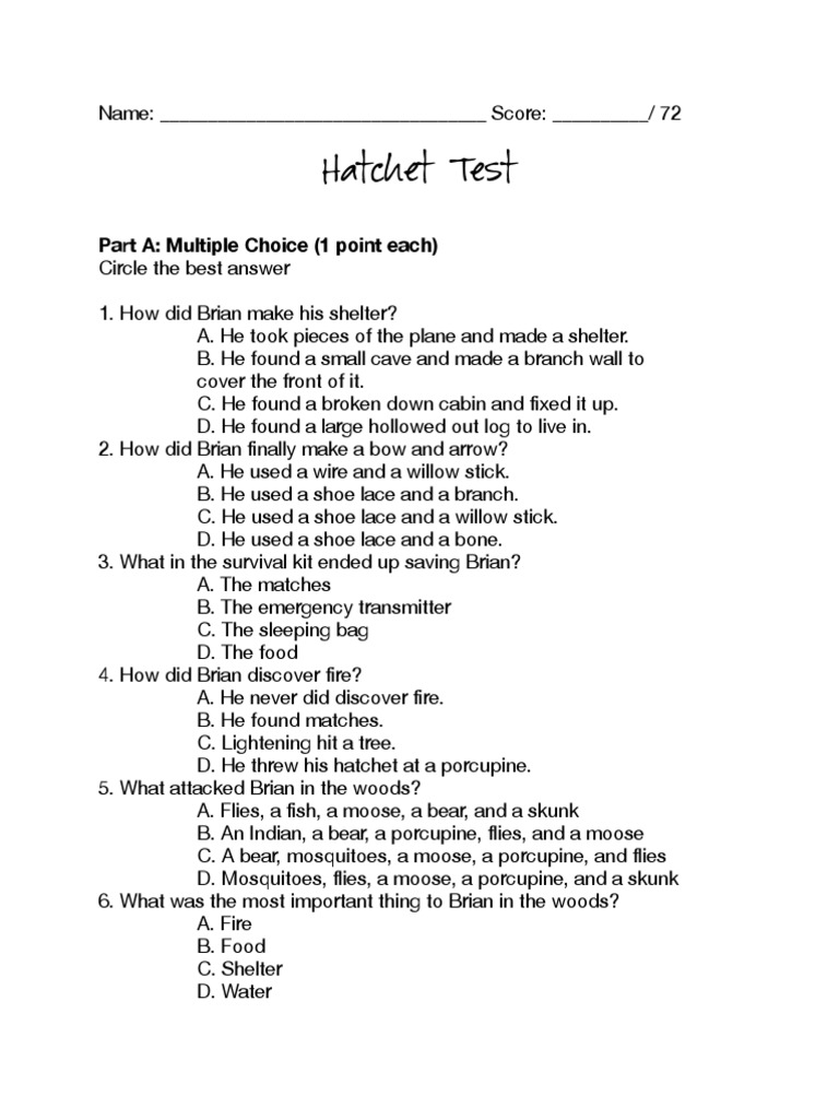 Hatchet Test For My Lit Circle Reading Journal | Download Free PDF | Nature