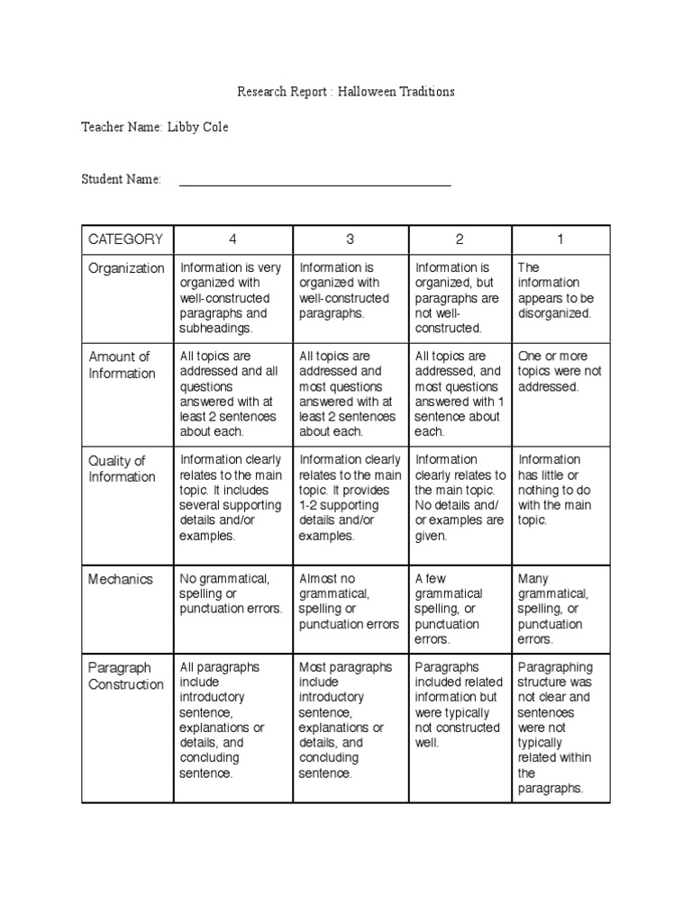 Halloween Rubric | PDF | Career & Growth | Language Arts & Discipline