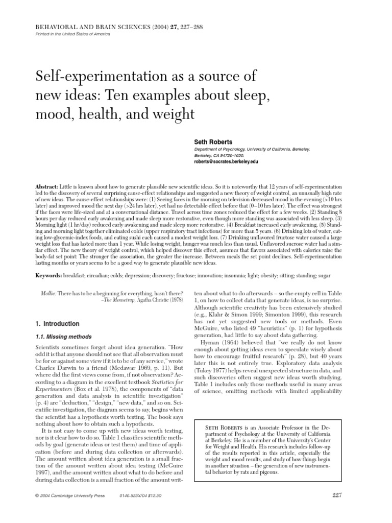 Self Experimentation Paper | PDF | Sleep | Mood (Psychology)