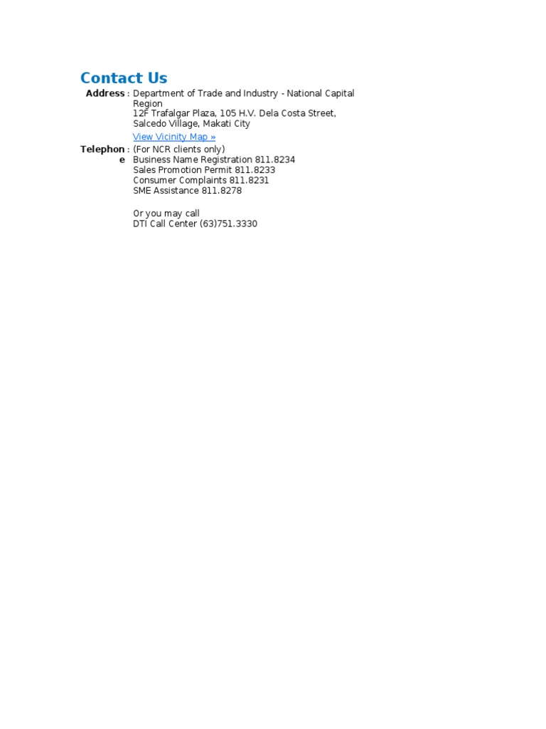 DTI Contact Information and Hotlines | PDF | Law