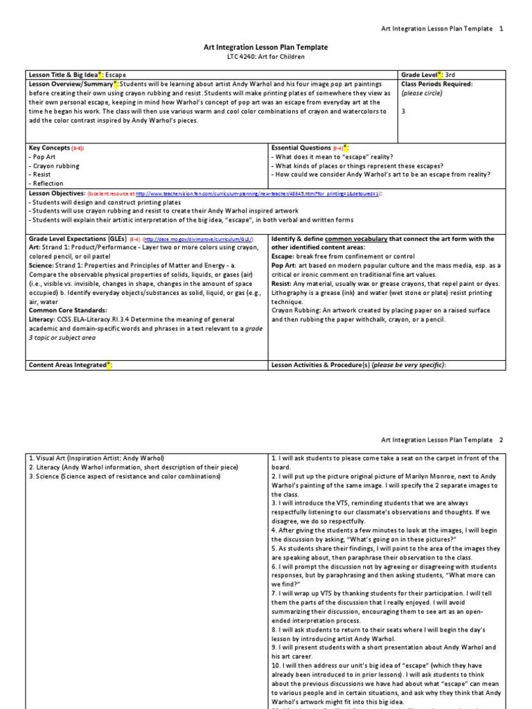 Andy Warhol Art Lesson Plan for Kids | PDF | Lesson Plan | Andy Warhol