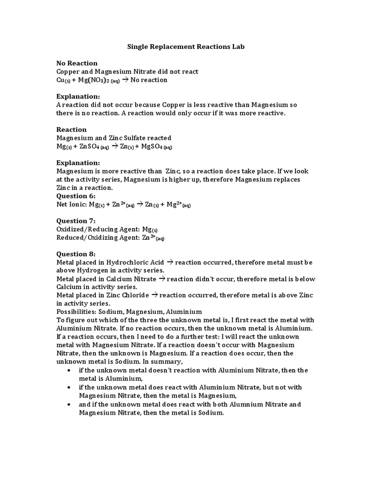 Single Replacement Reactions Explained | PDF
