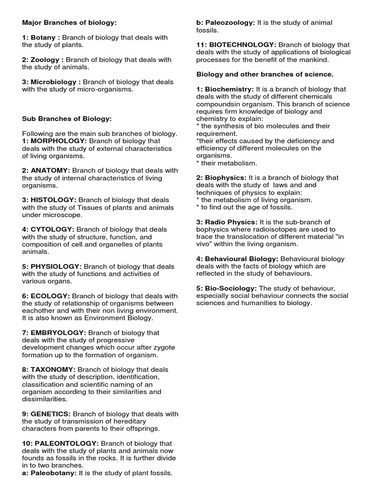 Branches of Biology | PDF | Organisms | Taxonomy (Biology)